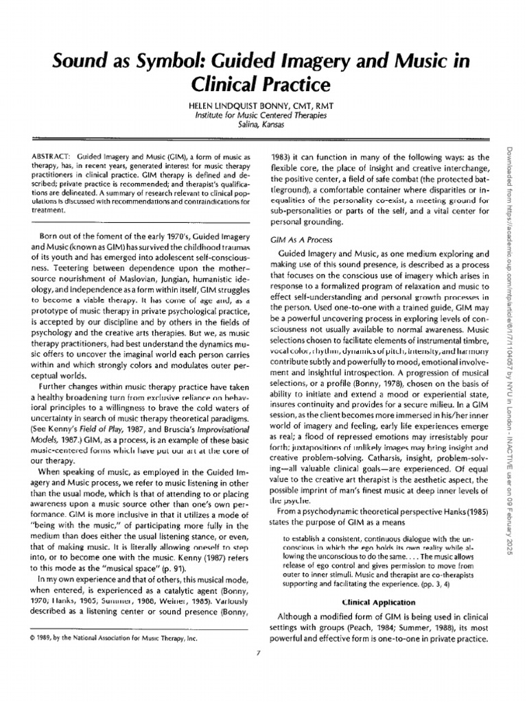 Guided Imagery and Music Therapy Insights | PDF | Psychotherapy | Neurosis