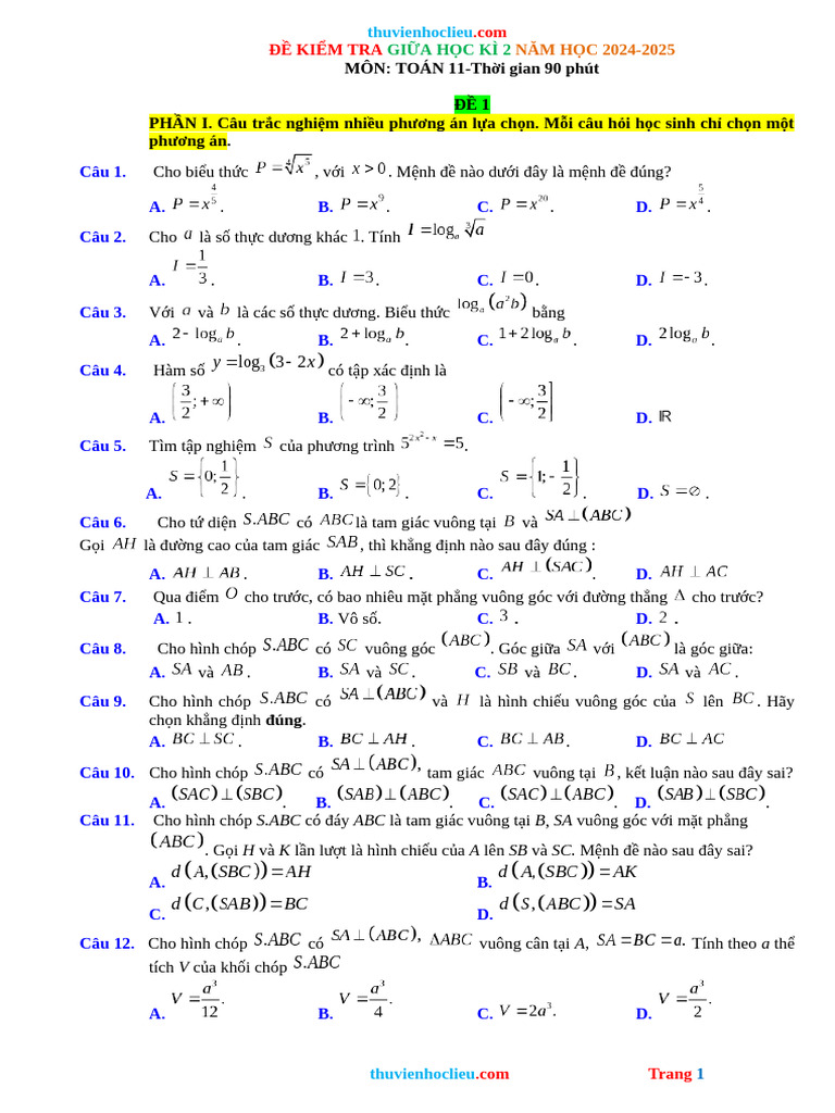 Bo 10 de Kiem Tra Giua Ky 2 Toan 11 CT 2025 Giai Chi Tiet | PDF