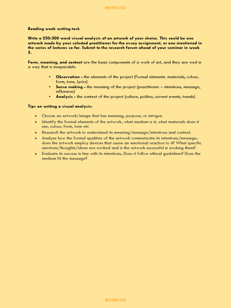 DFA 120 Reading Week Writing Task | PDF