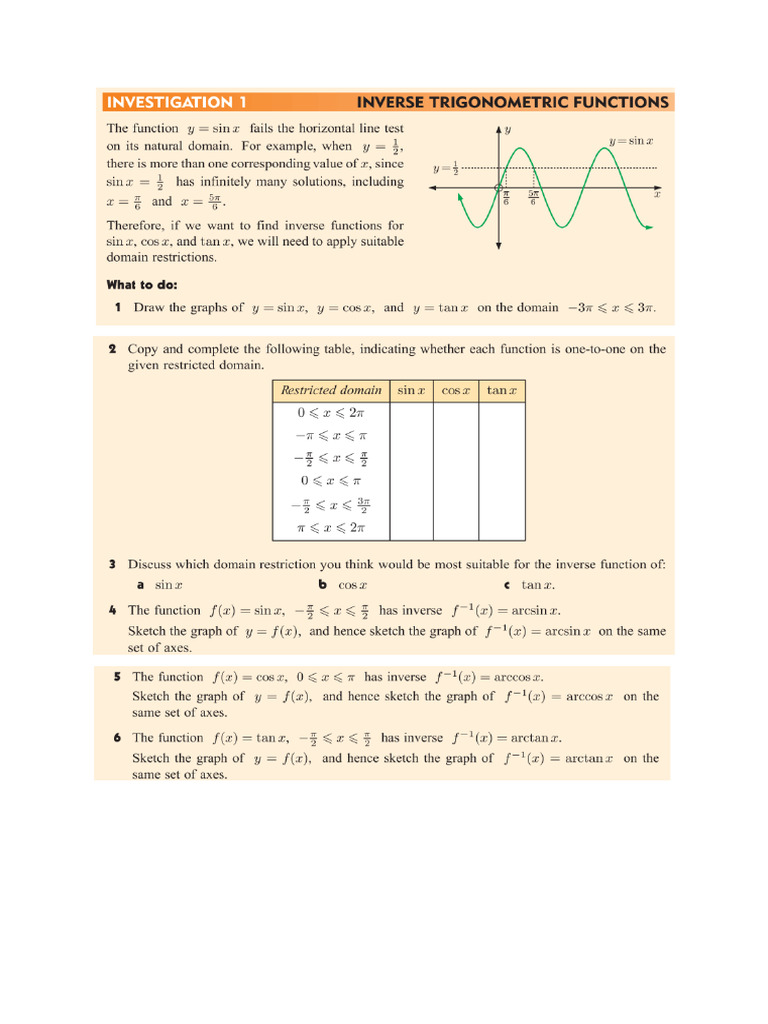 4 Inverse Trig Function Investigation (Haese) Students | PDF