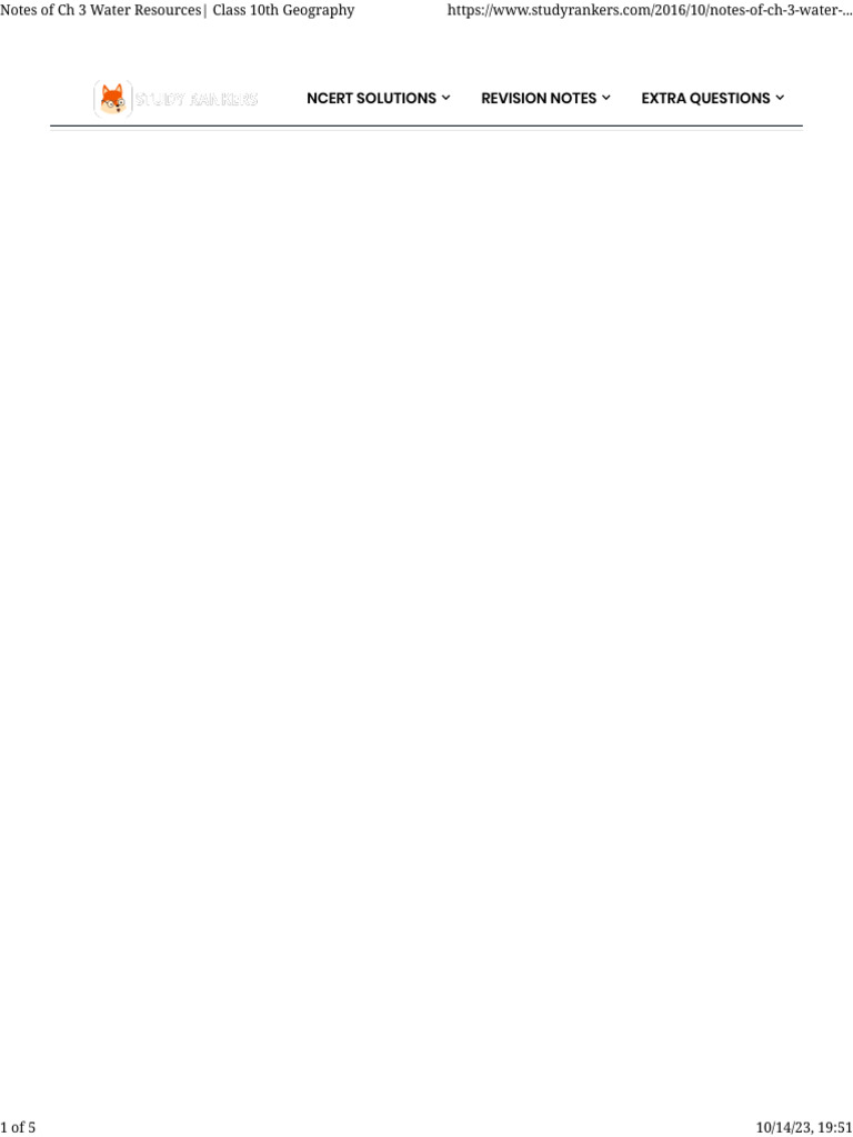 Notes of CH 3 Water Resources - Class 10th Geography | PDF | River | Water