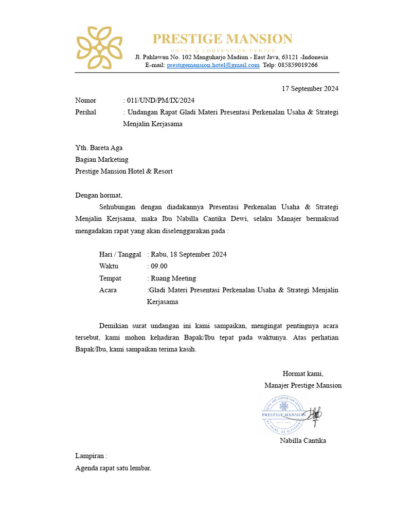 Undangan Rapat Internal Marketing | PDF