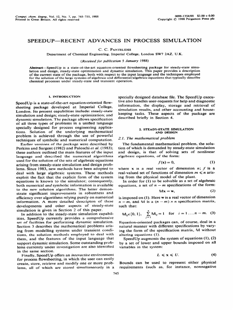 SpeedUp—Recent+Advances+in+Process+Simulation | PDF | Equations | Ordinary Differential Equation