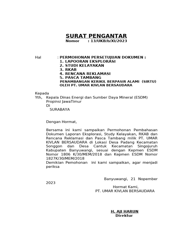 SURAT PENGANTAR Dokumen | PDF