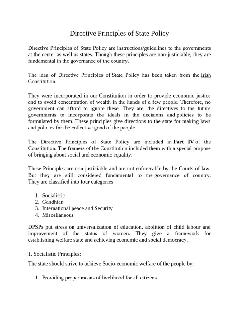 Directive Principles of State Policy | PDF | Government | Social Policy