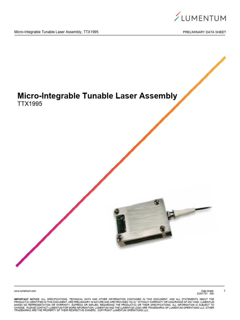 Micro-Integrable Tunable Laser Assembly C-Band Datasheet 20240301b1 | PDF | Hertz | Laser