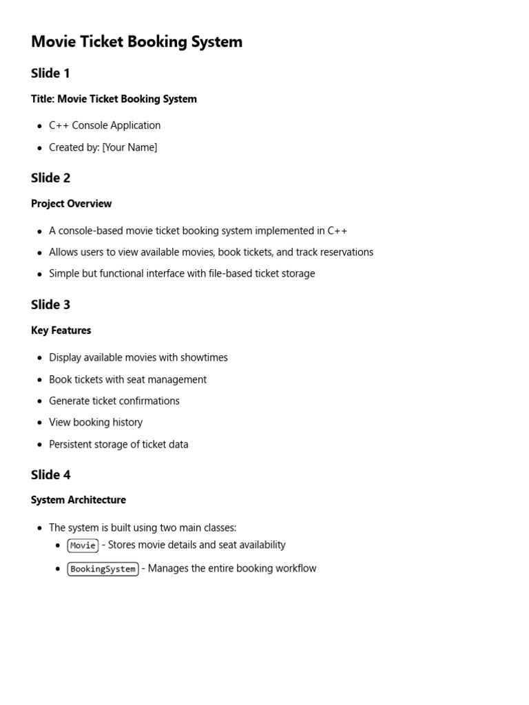 Movie Ticket Booking System PowerPoint Presentation | PDF | C++ | Computing