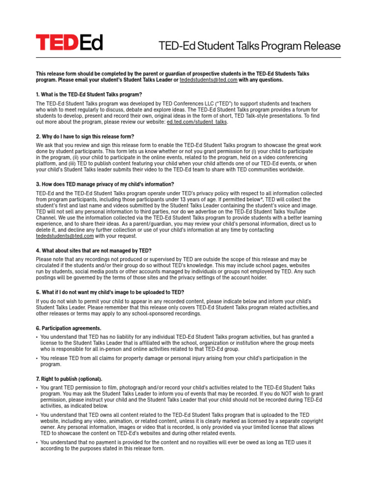 English TED-Ed Student Talks Program Release - Editable - ENG | PDF ...