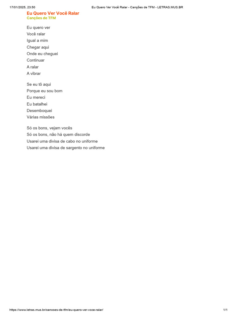 Eu Quero Ver Você Ralar - Canções de Tfm - Letras.mus.Br | PDF