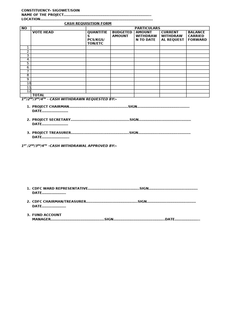 Cash Requisition Form for Sigowet/Soin | PDF