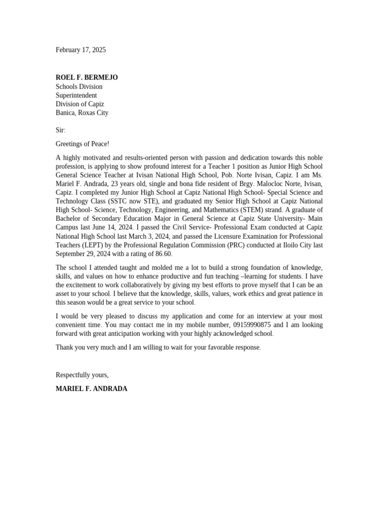 Andrada M. Intent Letter | PDF