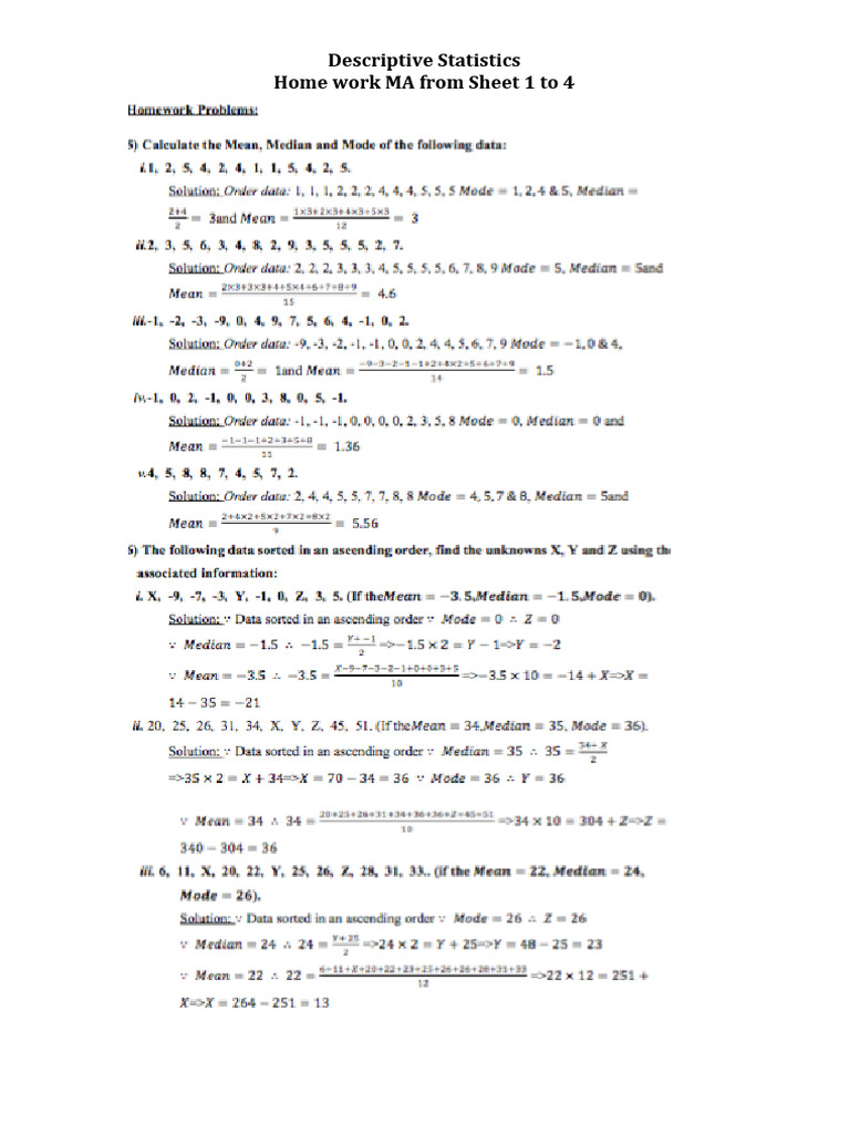 Statistics Home Work MA 1-4 | PDF