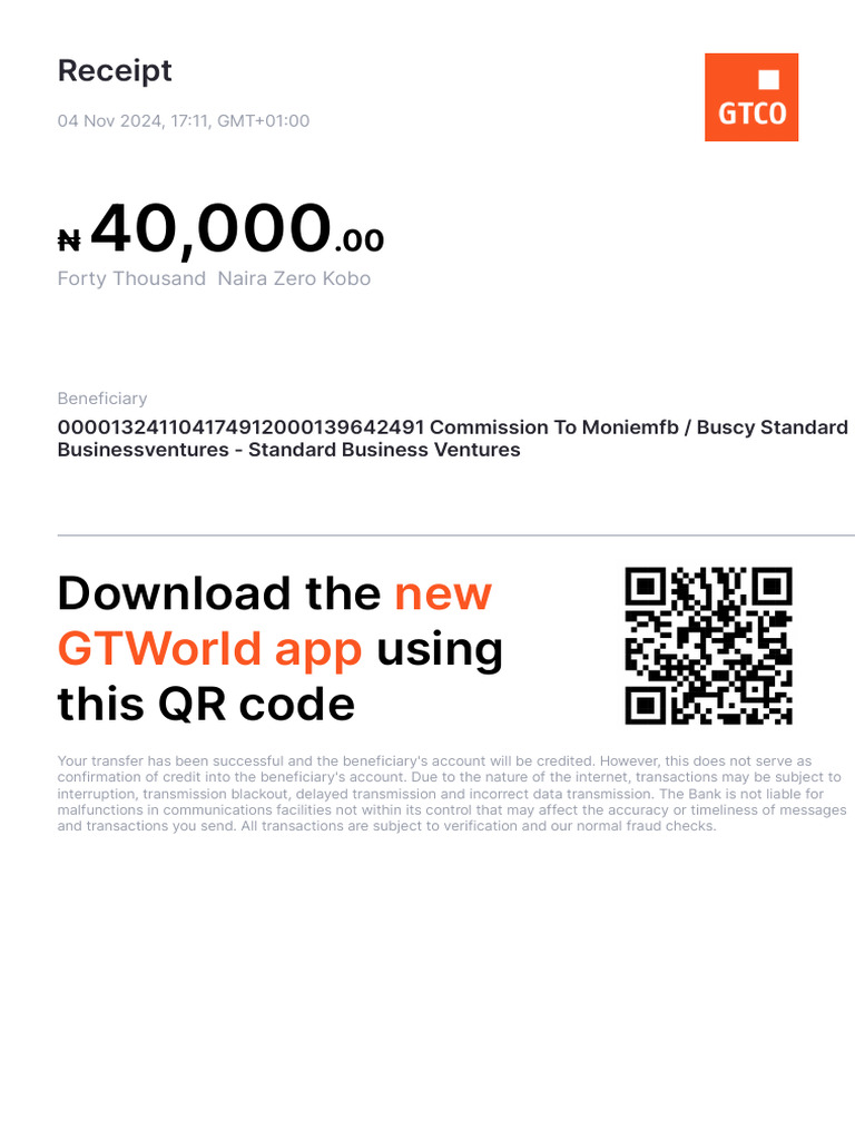 Successful Transfer Receipt - ₦40,000 | PDF