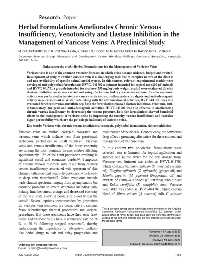 Herbal Formulations Ameliorates Chronic Venous Insufficiency ...