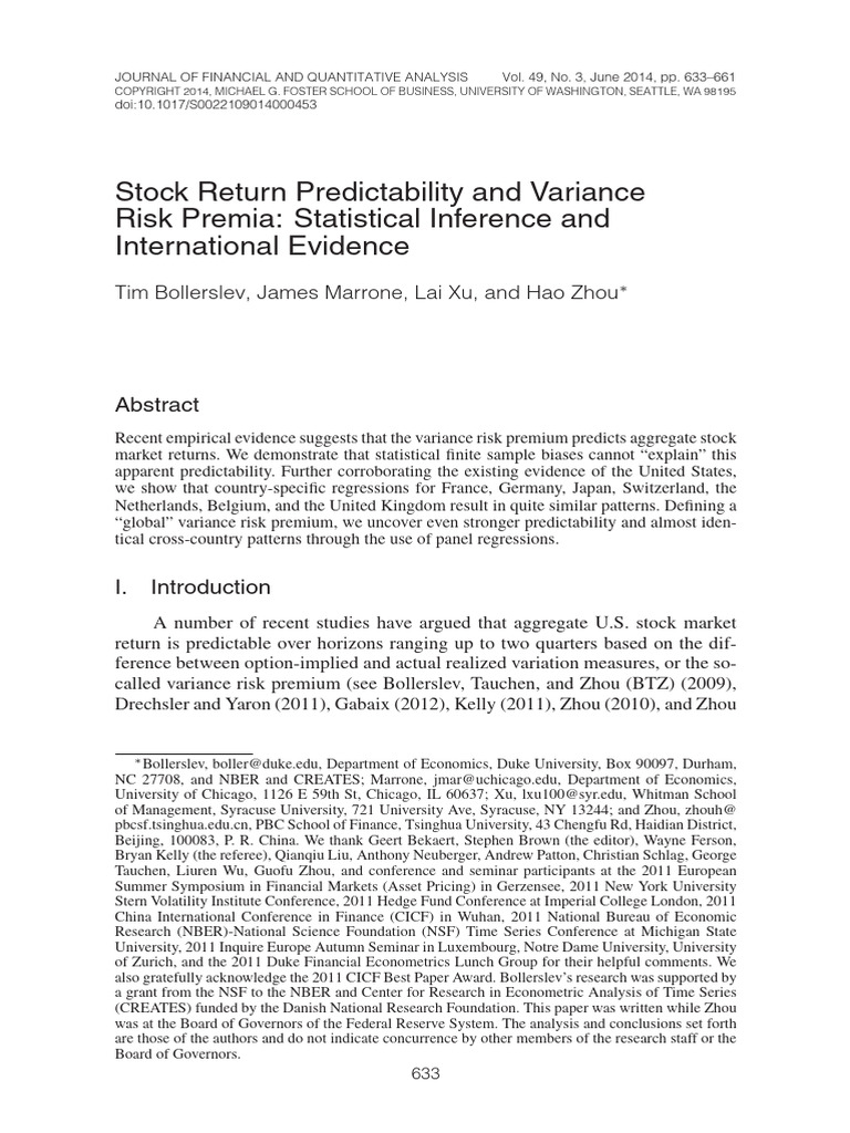Stock Return Predictability and Variance | PDF | Regression Analysis ...