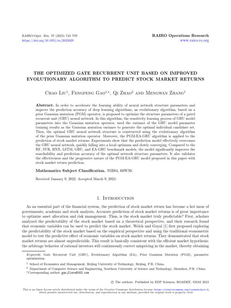The Optimized Gate Recurrent Unit Based On Improved Evolutionary Algorithm To Predict Stock