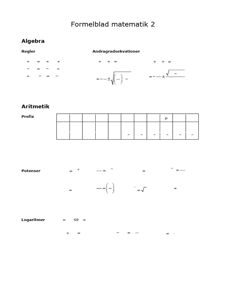 Formelblad Ma 2 | PDF