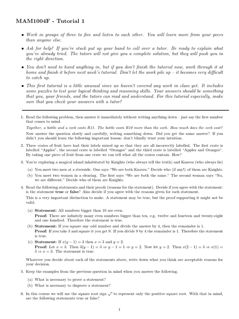 Square Root Concepts in Tutorial 1 | PDF | Square Root | Reason