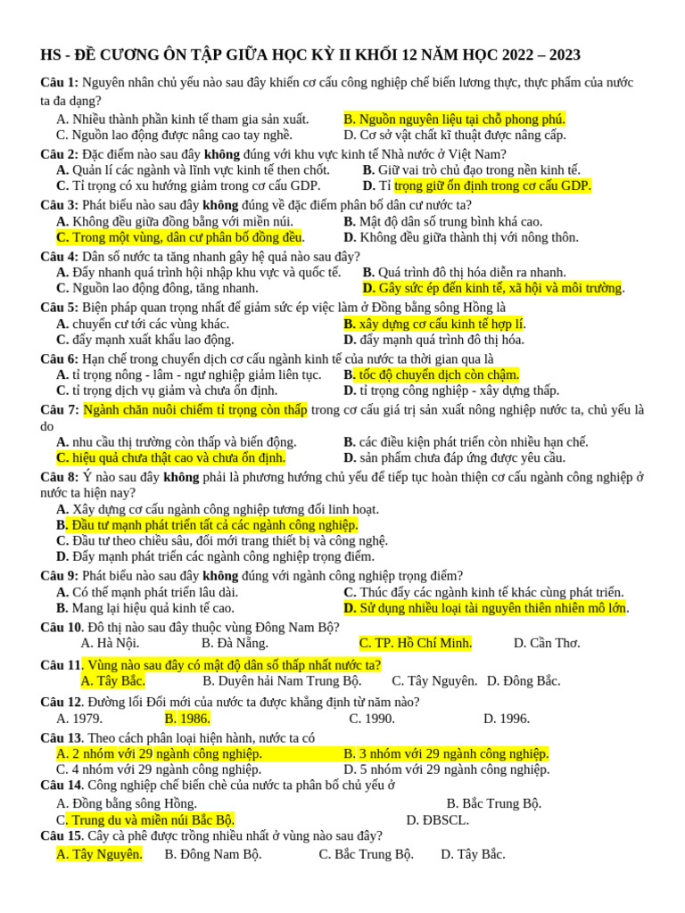 De Cuong On Tap Giua Hoc Ky II Khoi 12 Nam Hoc 2022 d0cd7 | PDF