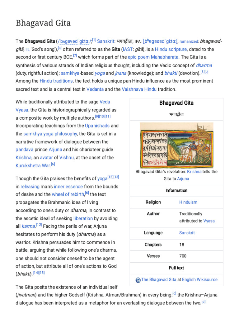 Bhagavad Gita - Wikipedia | PDF | Bhagavad Gita | Yoga