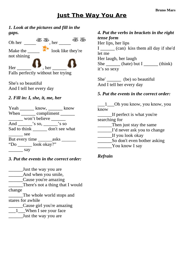 Bruno Mars: Just The Way You Are Activities | PDF