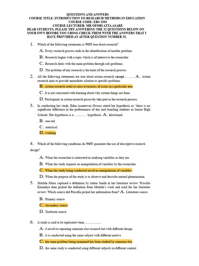 Try Questions Research Methods | PDF | Sampling (Statistics) | Hypothesis