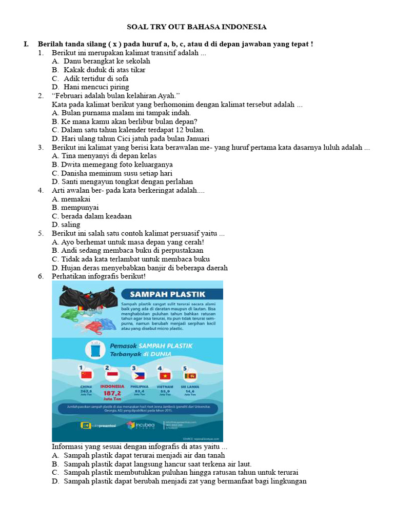 Soal Try Out Bahasa Indonesia Kelas 6 | PDF