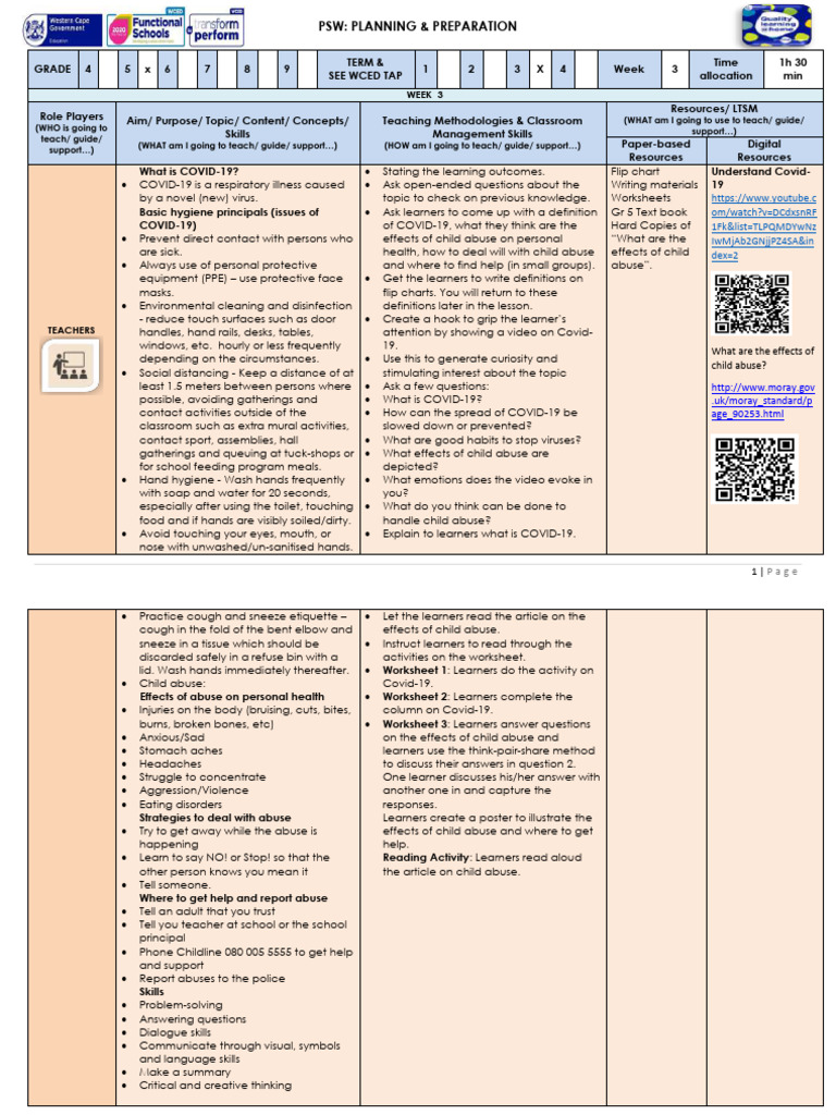 Lesson Plan GET IP Grade 5 Life Skills PSW Term 3 Week 3 | PDF | Learning | Hand Washing