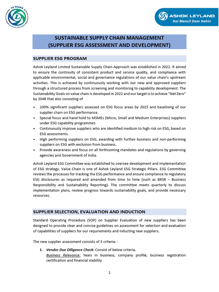 Supplier ESG Assessment Framework | PDF | Supply Chain | Audit