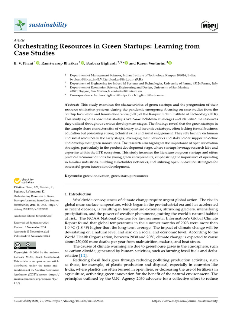 Orchestrating Resources in Green Startups Learning | PDF | Climate Change | Startup Company