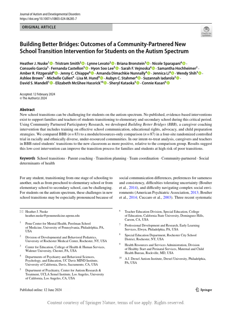 Building Better Bridges Outcomes of a Community-Pa | PDF | Autism ...