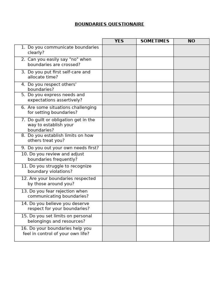 Boundaries Questionaire | PDF