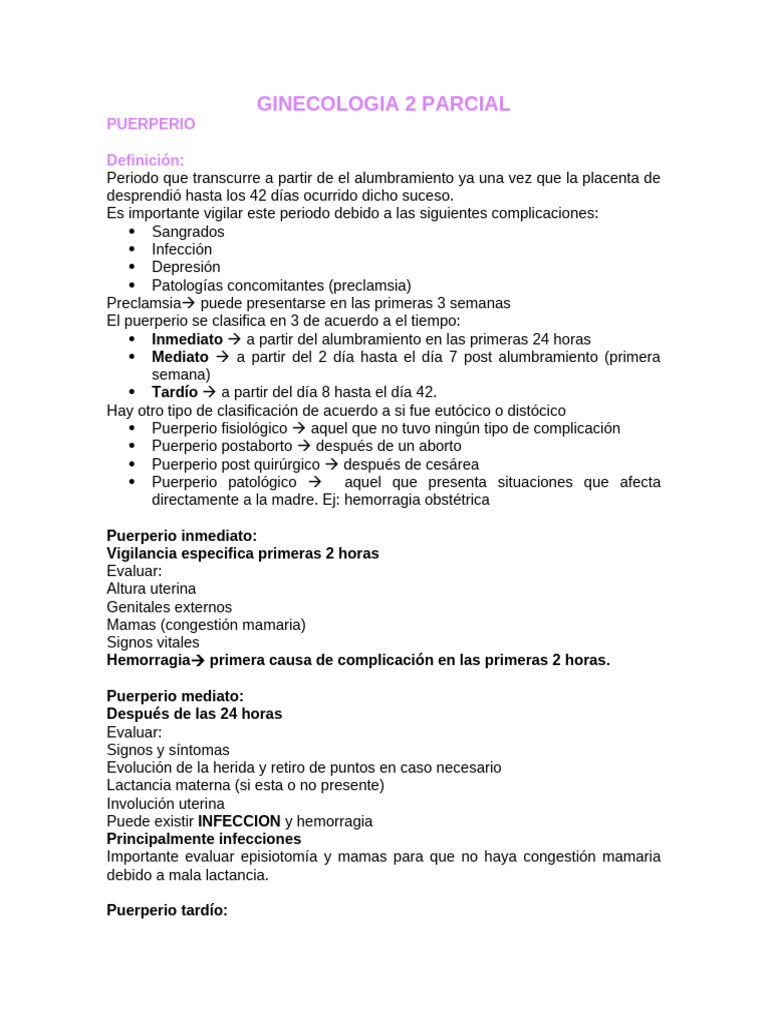 Ginecologia 2 Parcial | PDF | Periodo posparto | Parto