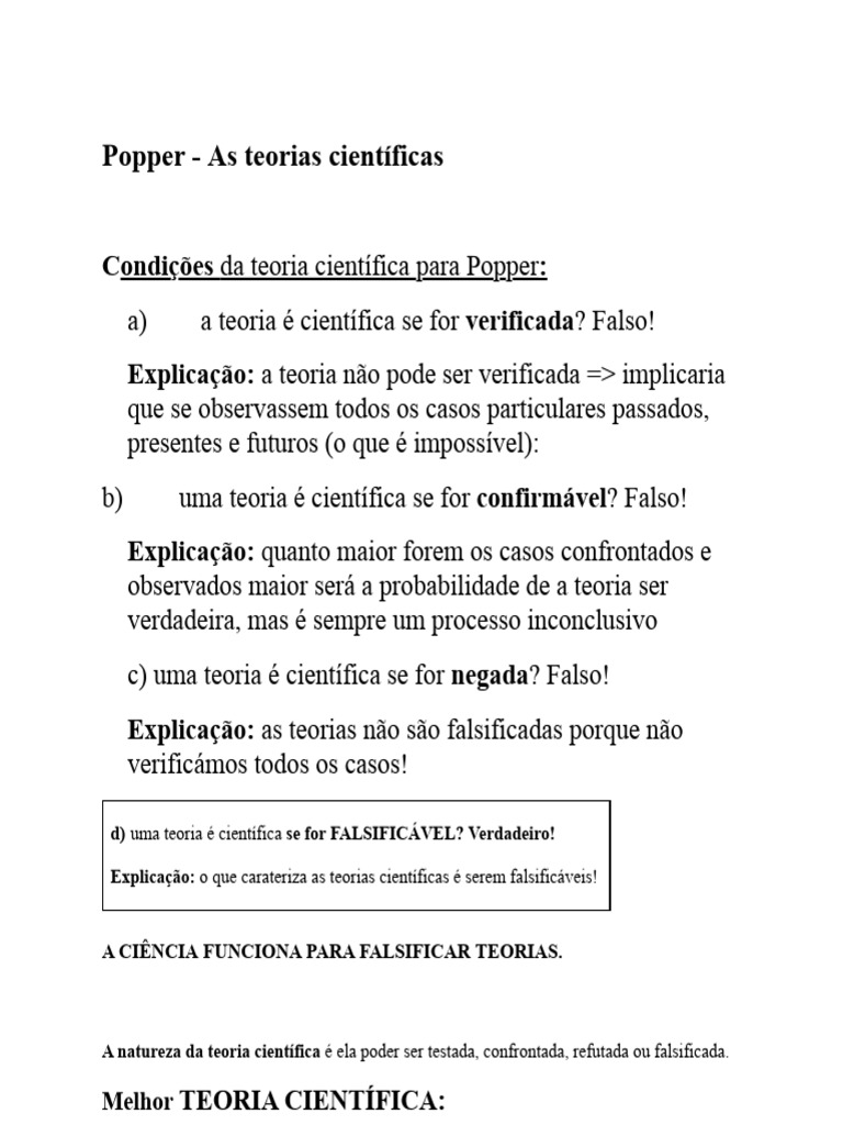 Popper - As Teorias Científicas | PDF | Teoria | Falsificabilidade
