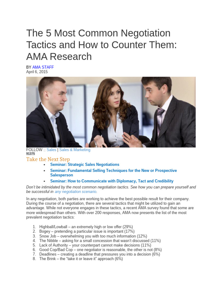 The 5 Most Common Negotiation Tactics and How To Counter Them: AMA ...
