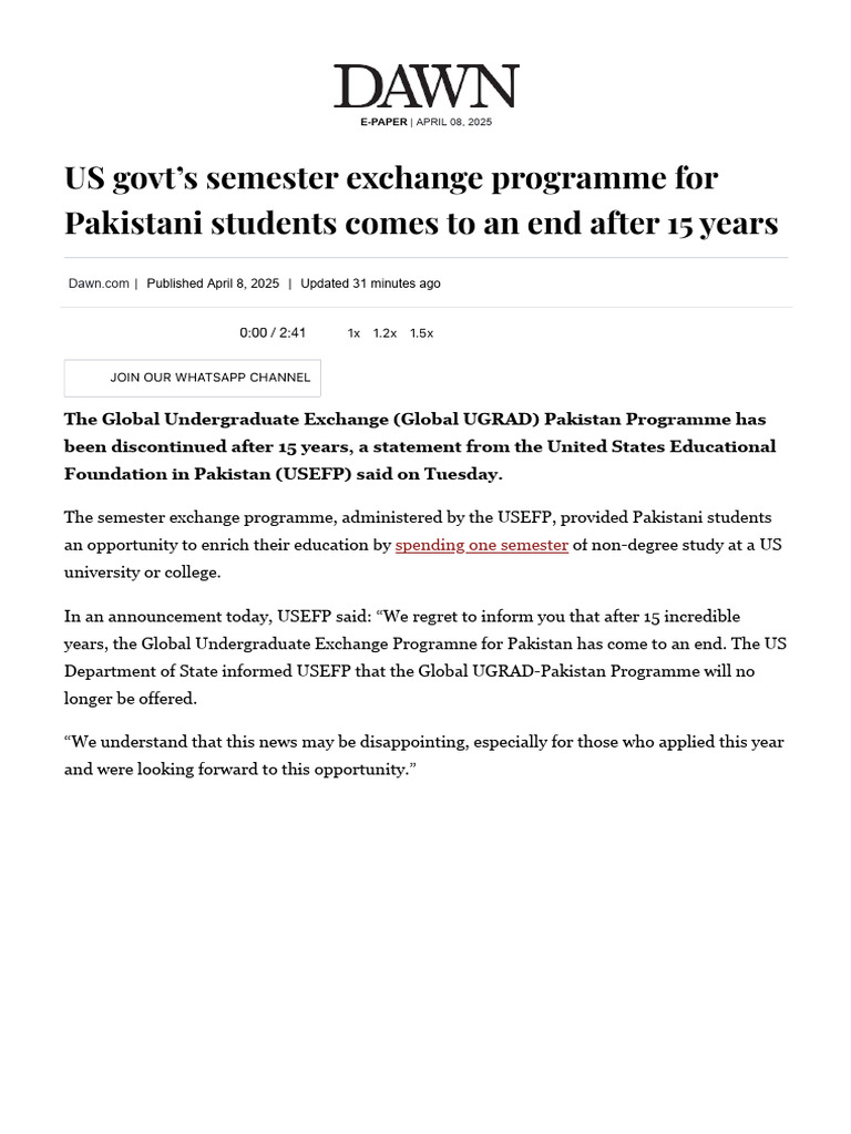 US govt’s semester exchange programme for Pakistani students comes to ...