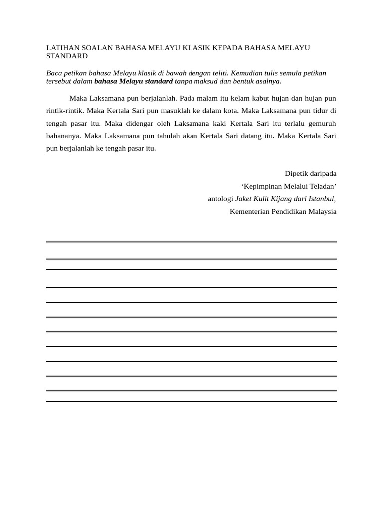 Latihan Soalan Bahasa Melayu Klasik Kepada Bahasa Melayu Standard Pdf