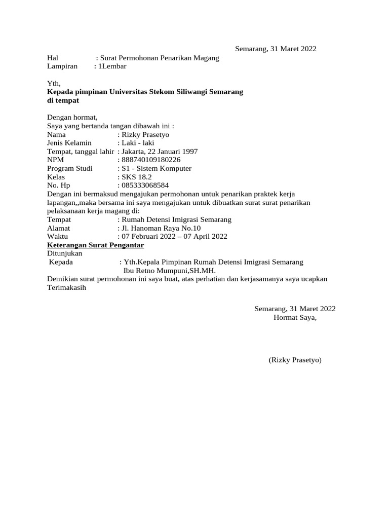 surat pengajuan magang | PDF