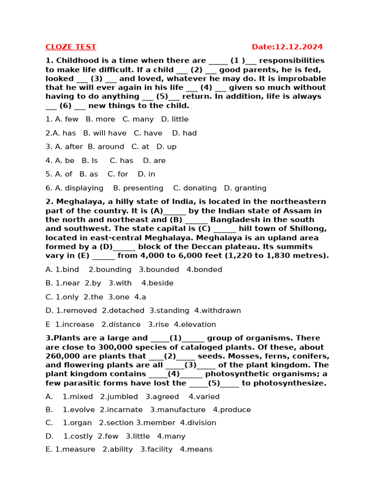 Cloze Test for Language Skills | PDF