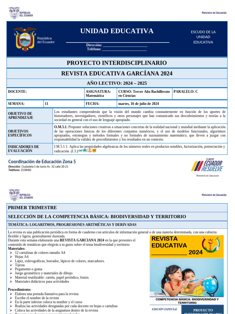 Proyecto Interdisciplinario 3ro BC Matemática 2024-2025 - Video | PDF | Logaritmo | Matemáticas