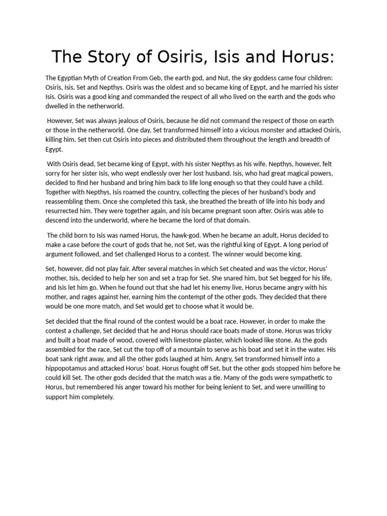 Osiris, Isis, and Horus: A Mythic Tale | PDF | Osiris | Horus