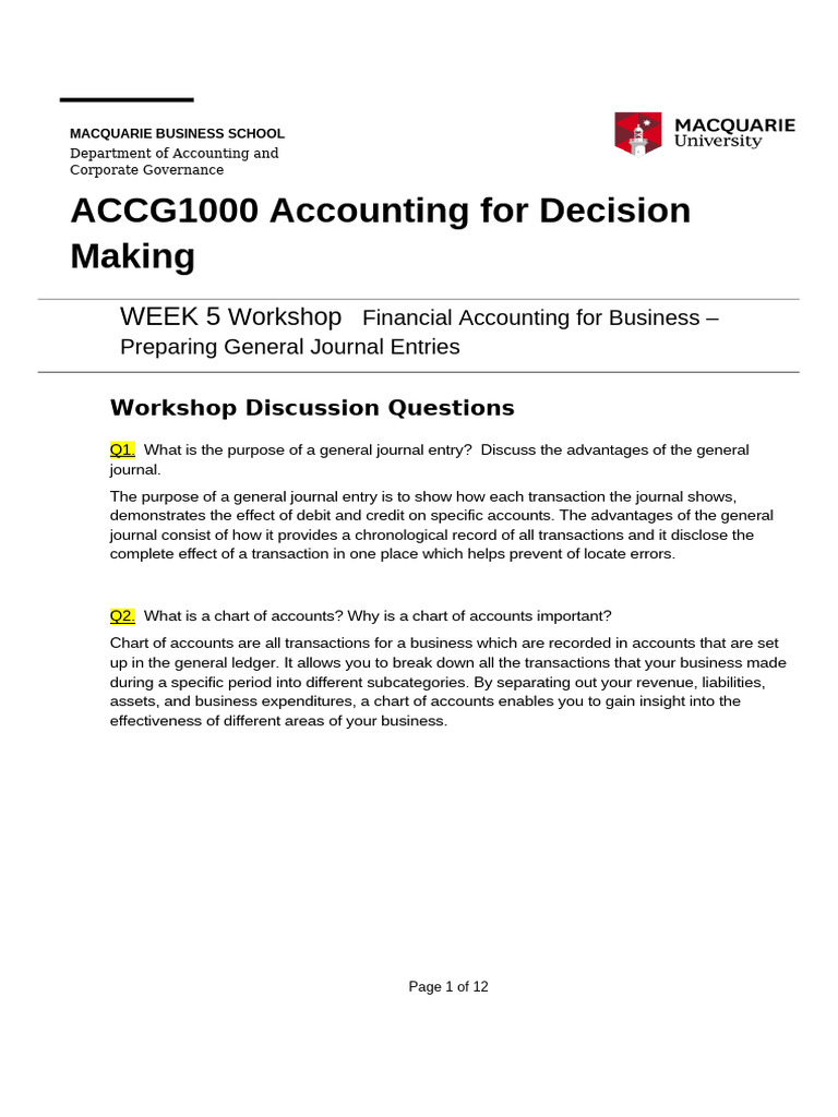Week 5 Workshop Workbook | PDF | Debits And Credits | Corporations