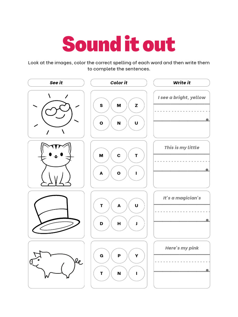 Red White Simple Sound It Out CVC Words Worksheet | PDF