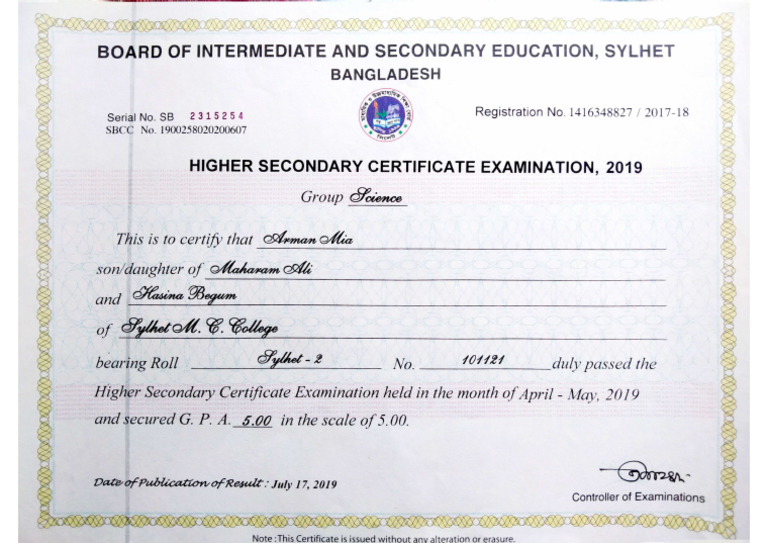 HSC Certificate | PDF