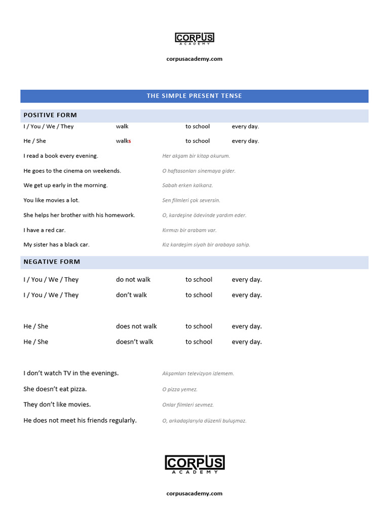 Simple Present Tense in Turkish | PDF