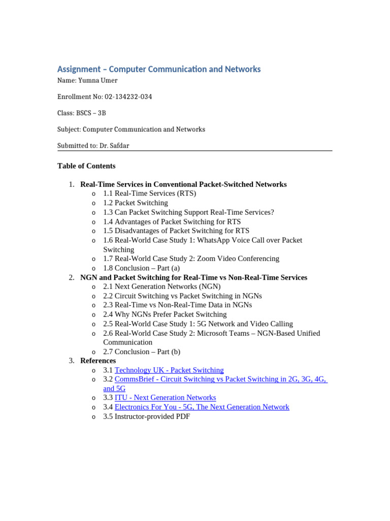Yumna Umer CCN Assignment FINAL | PDF | Voice Over Ip | Computer Network