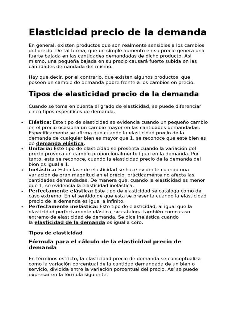 Elasticidad Precio de La Demanda | PDF | Elasticidad (economía ...