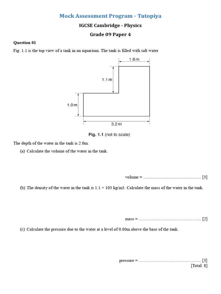 Physics Paper 4 - Cambridge Grade 9 - 1718939989150 | PDF | Light | Water