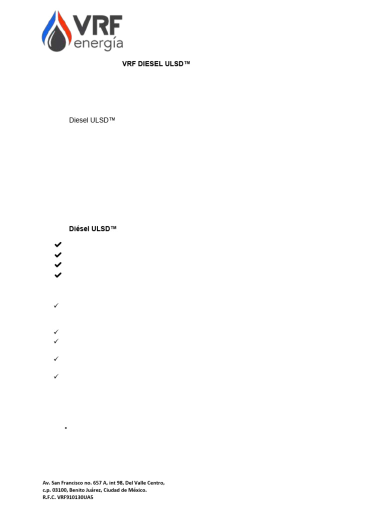 Ficha Técnica Diésel Ulsd VRF | PDF | Motor diesel | Inyección de combustible