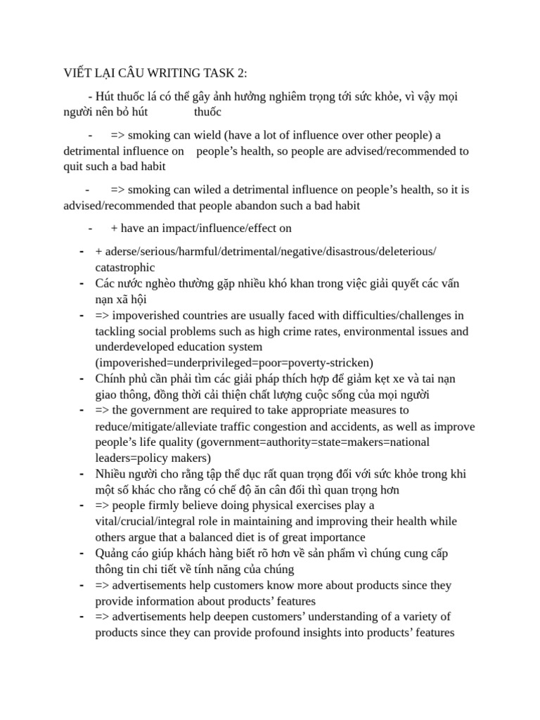 viết lại câu ielts writing task2 | PDF